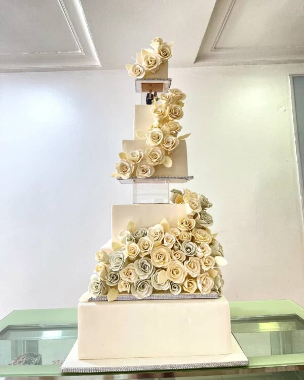 Floating White Rose Wedding Cake - Diva Cakes